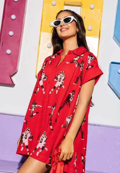 Queen of Sparkles Red & Black Football Player Gauze Dress – Leopard Grove